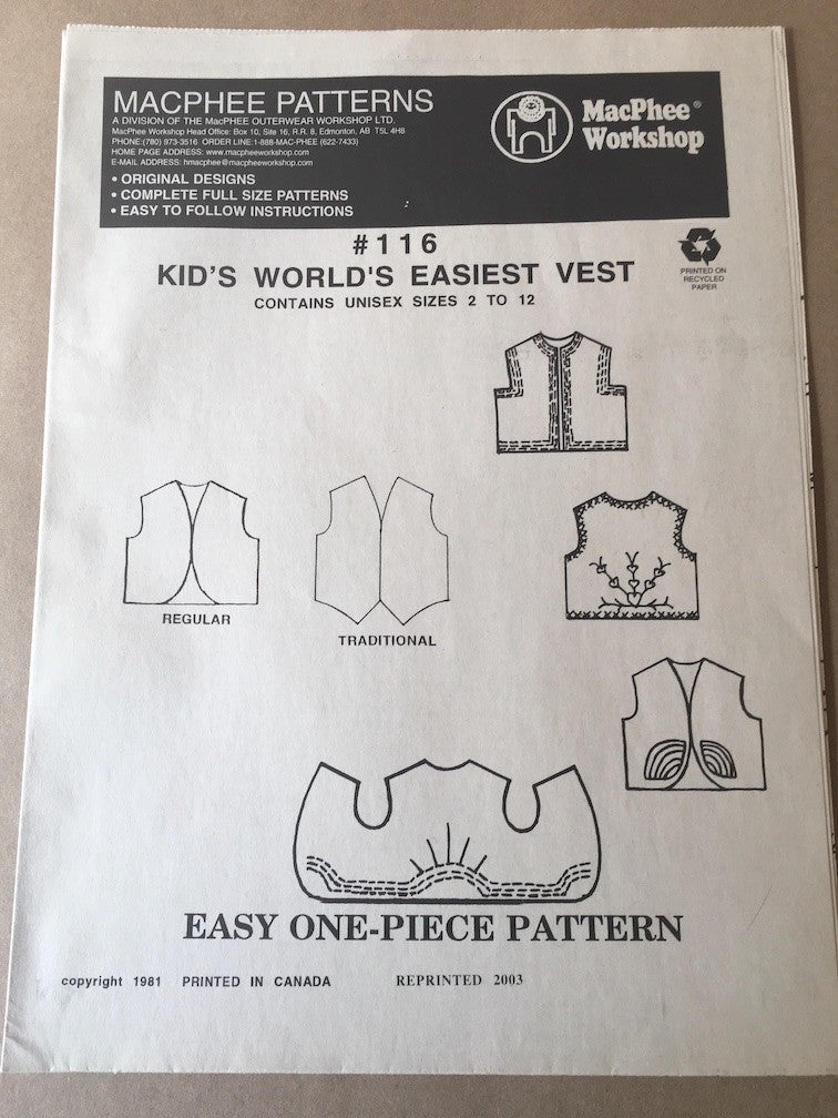 #116 CHILD/YOUTH WORLD'S EASIEST VEST – MacPhee WorkShop
