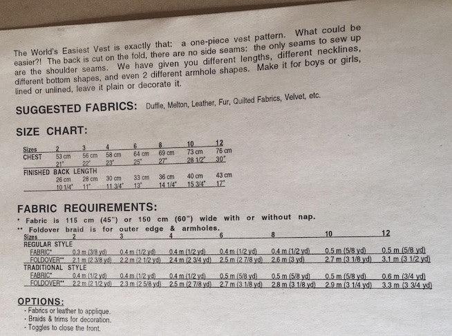 #116 CHILD/YOUTH WORLD'S EASIEST VEST – MacPhee WorkShop