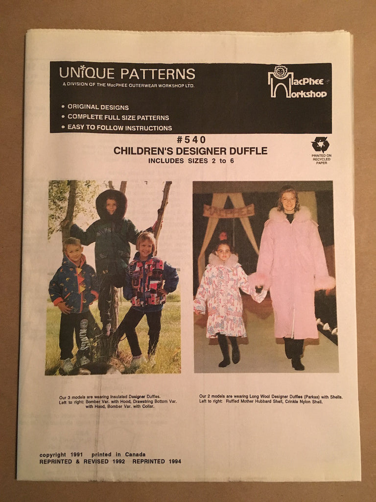 #540 CHILD DESIGNER DUFFLE – MacPhee WorkShop