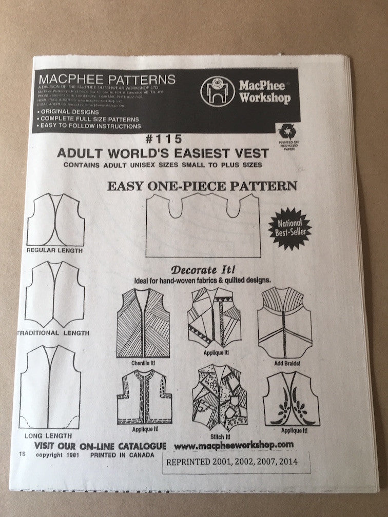 #115 ADULT WORLD'S EASIEST VEST – MacPhee WorkShop