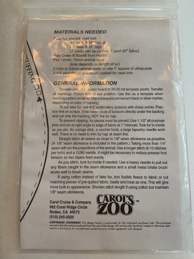 Carol's Zoo LAMB PATTERN – MacPhee WorkShop