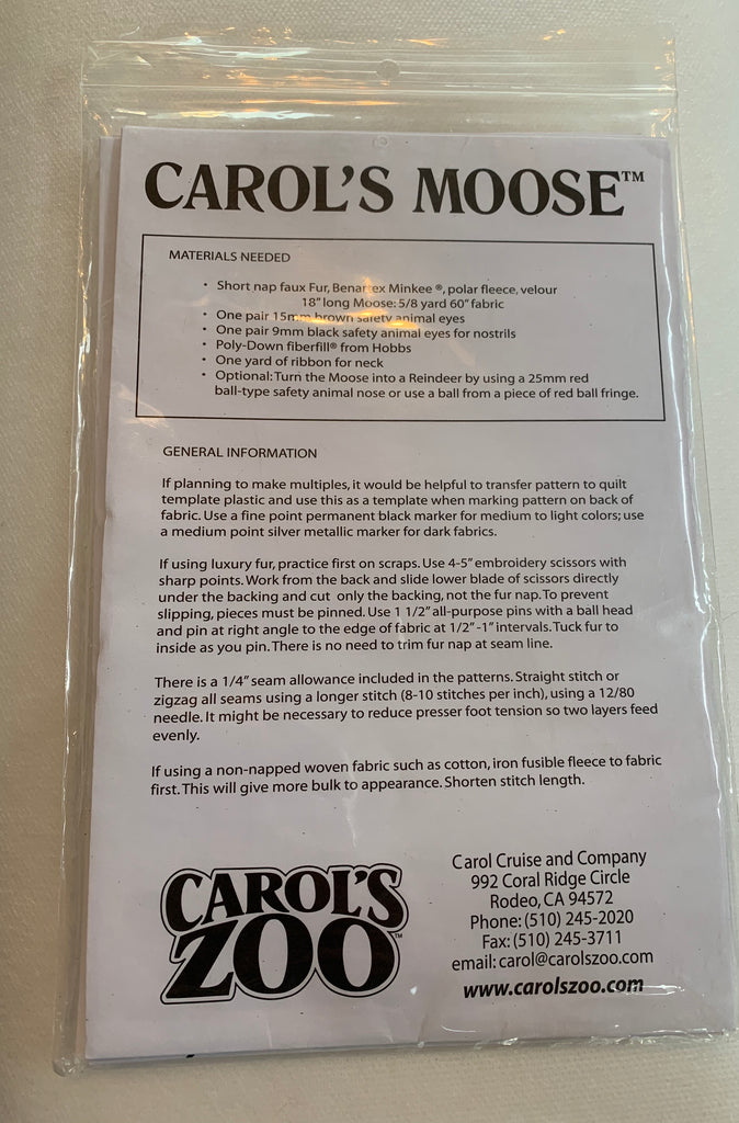 Carol's Zoo MOOSE PATTERN – MacPhee WorkShop